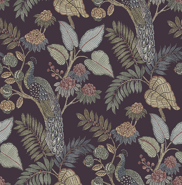 A-Street Prints 4173-27644 Geneva Plum Peacock Paradise Wallpaper