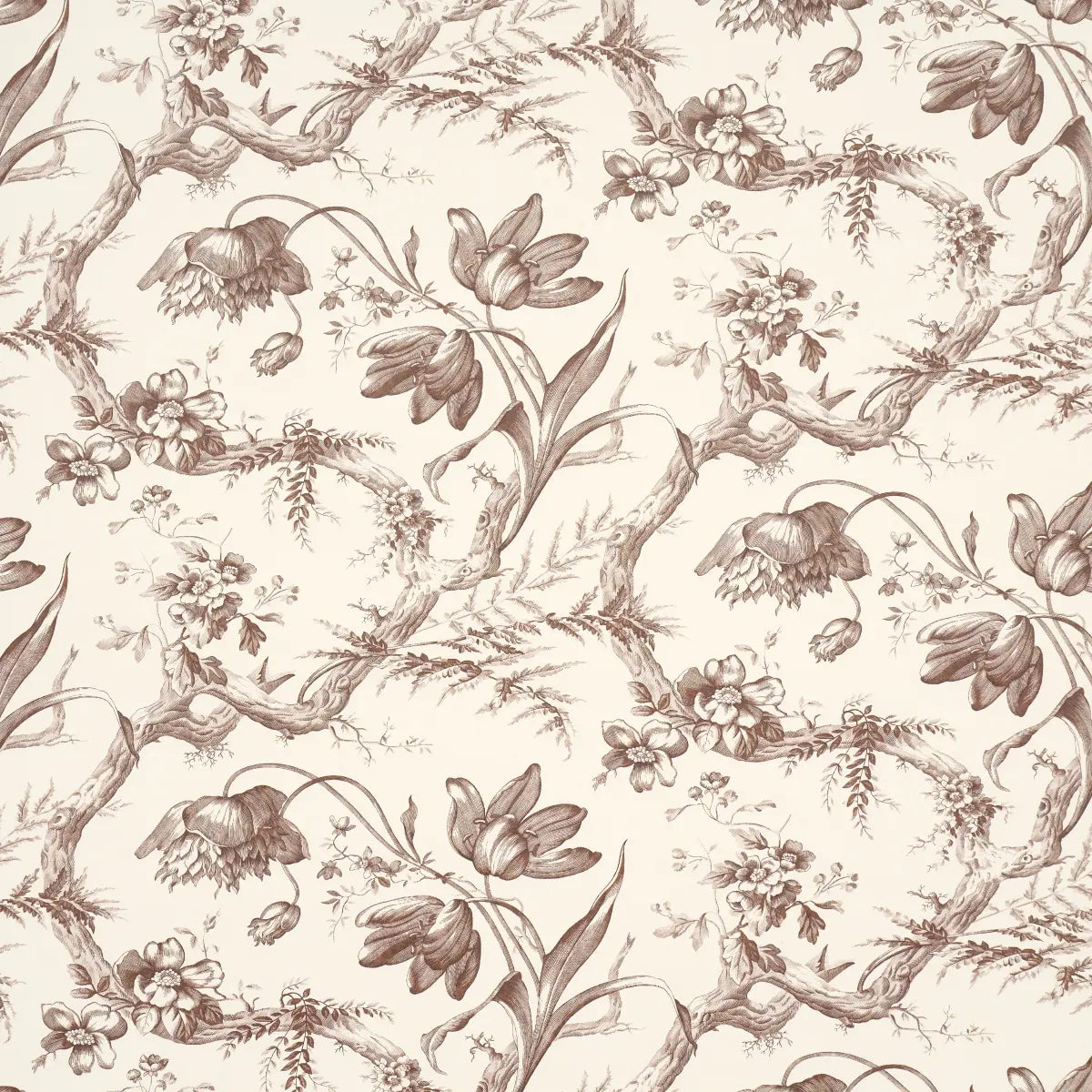 Schumacher 5009124 Toile De Fleurs Brown Wallpaper